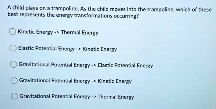 A child plays on a trampoline. As the child moves into the trampoline ...