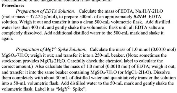 SOLVED: calculate the edta solution and preparation Mgy2- spike ...
