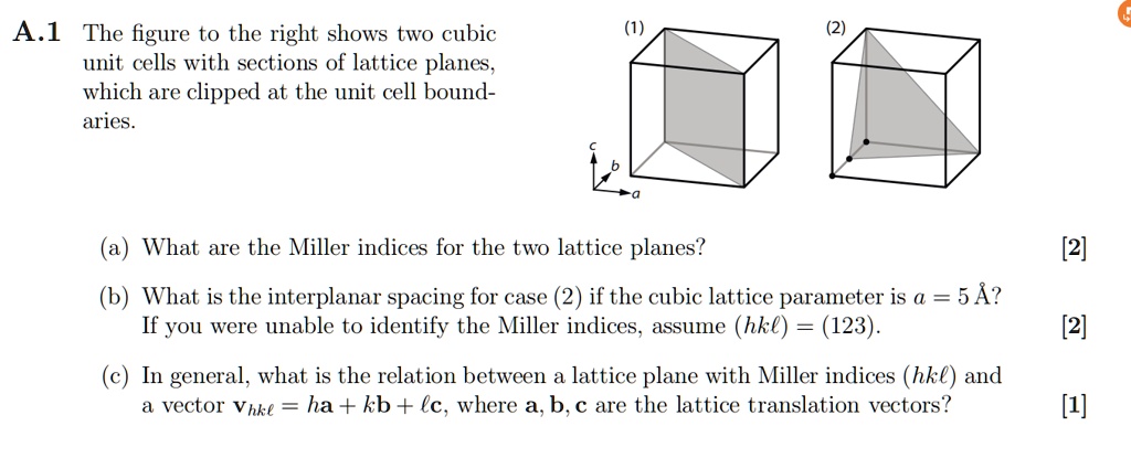 SOLVED: The figure to the right shows two cubic unit cells with sections of lattice planes which ...