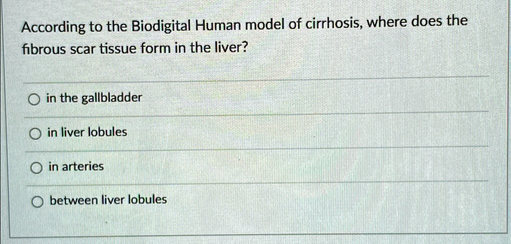 SOLVED: According to the Biodigital Human model of cirrhosis, where ...