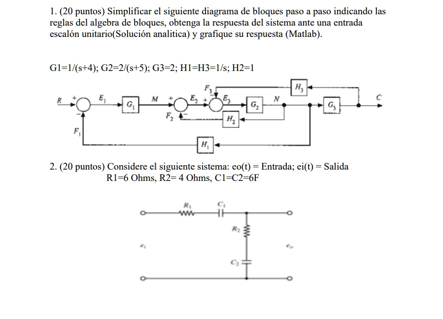 1. (20 puntos) Simplificar el siguiente diagrama de bloques paso a paso ...