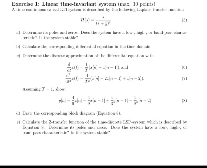 Solved Exercise 1 Linear Time Invariant System Max 10 Points A Time Continuous Causal Lti