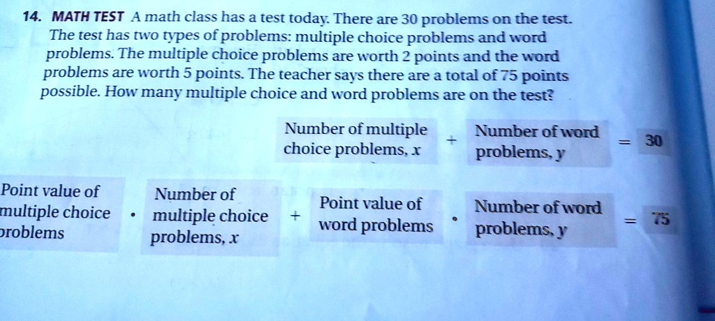 SOLVED: 'a math class has a test today there are 30 problems on the ...