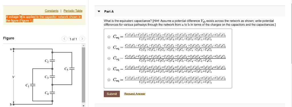 a voltage v is applied to the capacitor network shown in the figure figure 1 part a part b ...