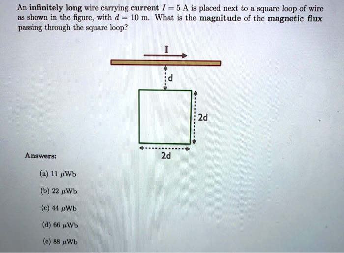 SOLVED: An infinitely long wire carrying current I = 5 A is placed next to a square loop of wire ...