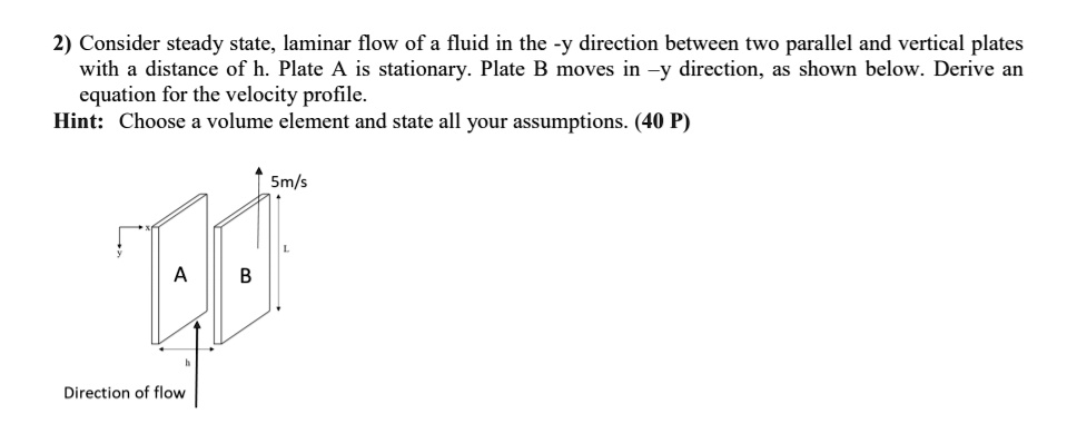 SOLVED: Consider steady state, laminar flow of a fluid in the -y direction between two parallel ...