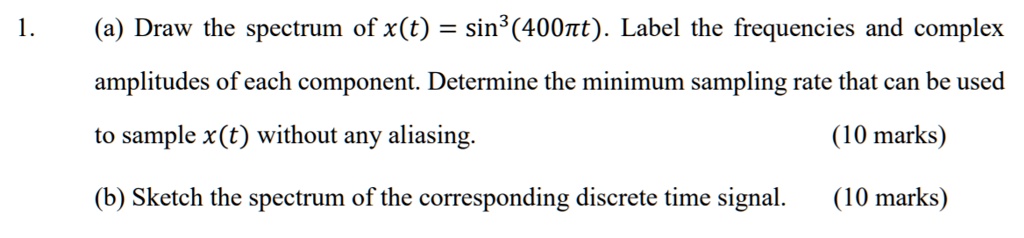 Solved A Draw The Spectrum Of Xt Sin400t Label The Frequencies And Complex Amplitudes