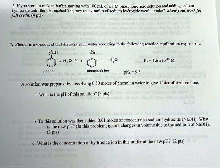SOLVED: 3. If you were to make a buffer starting with 100 mL of a 1 M phosphoric acid solution ...
