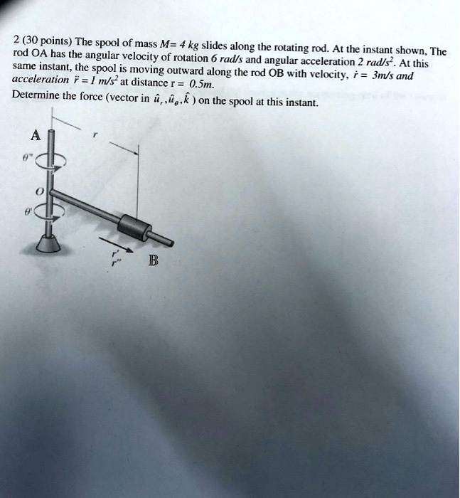 2 (30 points) The spool of mass M= 4 kg slides along the rotating rod ...