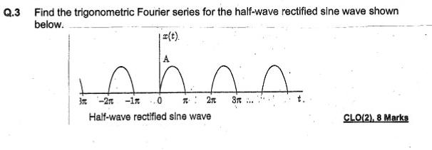 Q.3 Find the trigonometric Fourier series for the half-wave rectified sine wave shown below. (xt ...