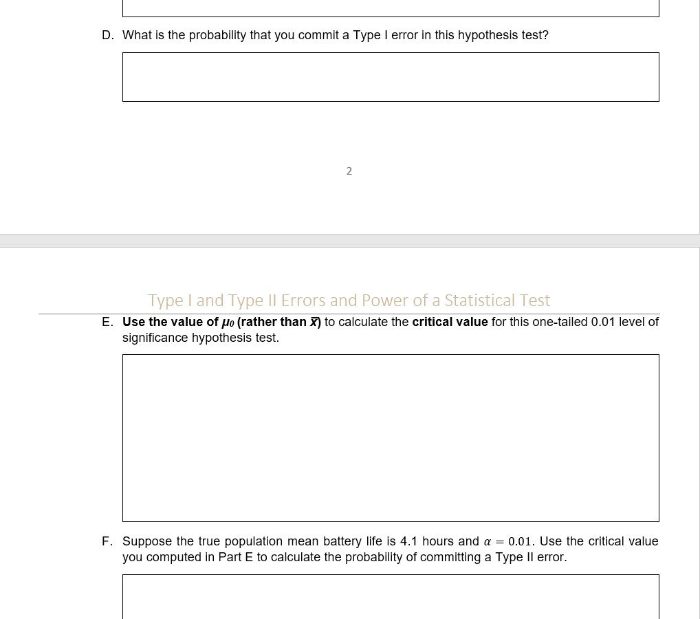 SOLVED: D. What is the probability that you commit a Type I error in ...