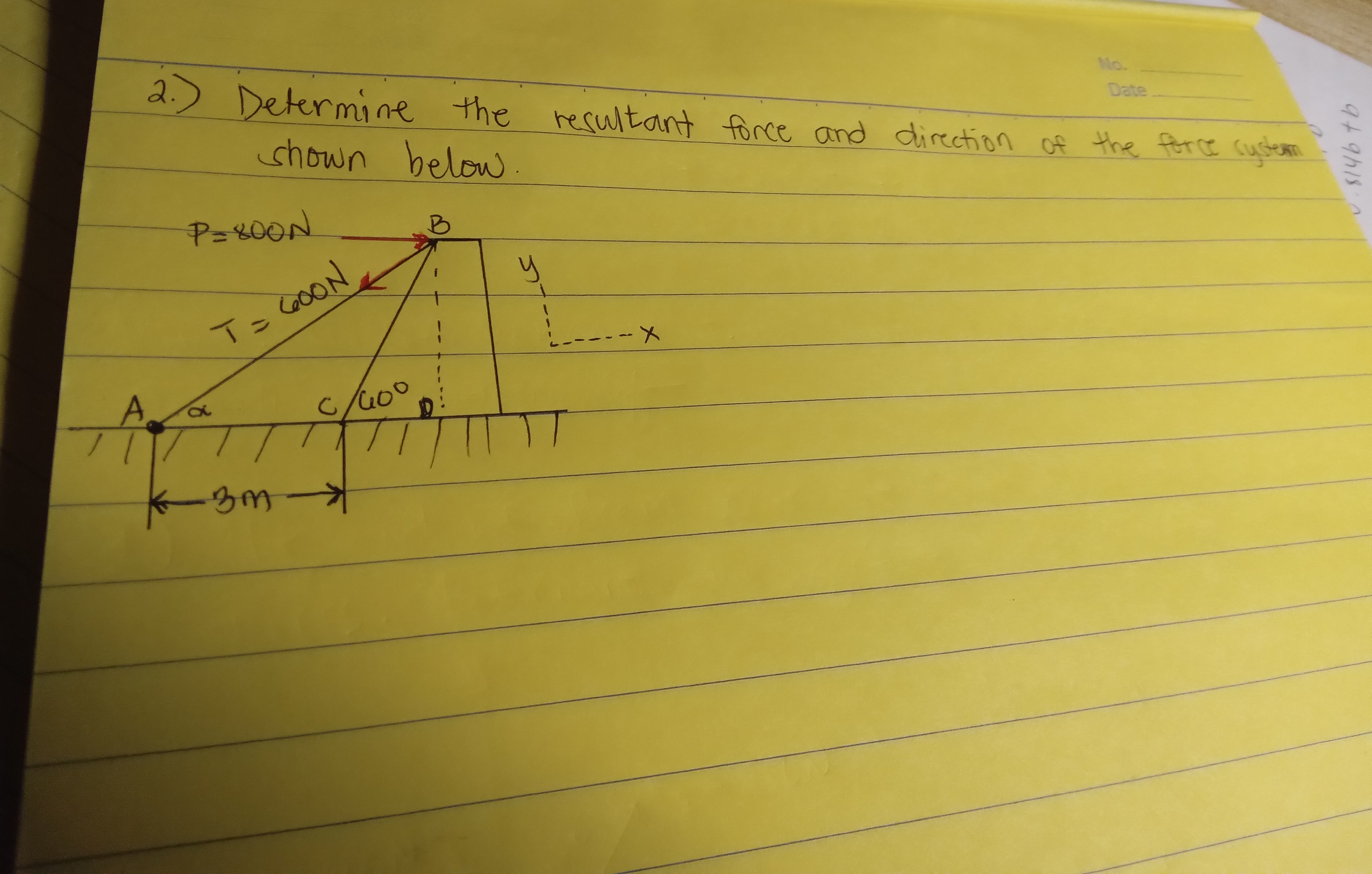SOLVED: 2.) Determine the resultant force and direction of the force cyparam shown below.