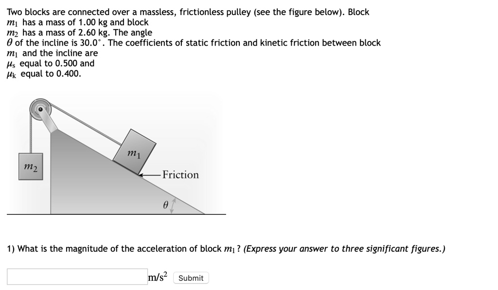 SOLVED: Two blocks are connected over a massless, frictionless pulley (see the figure below ...