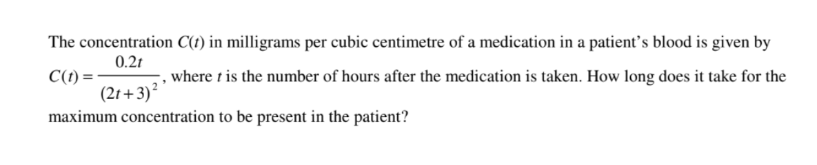 The concentration C(t) in milligrams per cubic centimetre of a ...