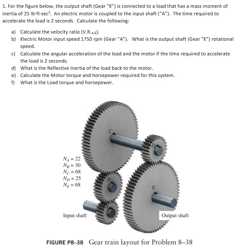 SOLVED: For the figure below, the output shaft (Gear E) is connected to ...
