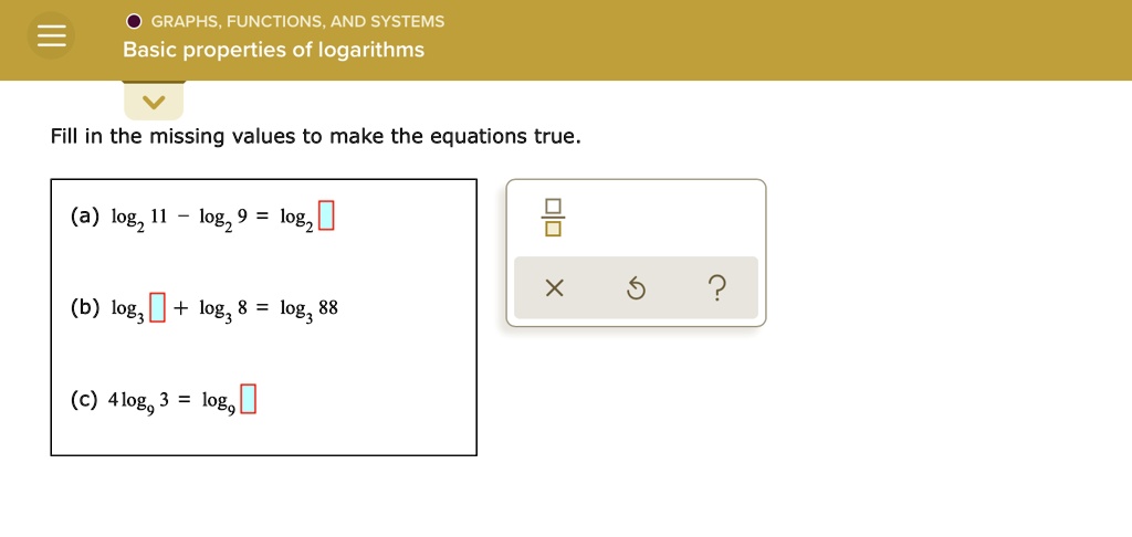 graphs functions and systems basic properties of logarithms fill in the ...