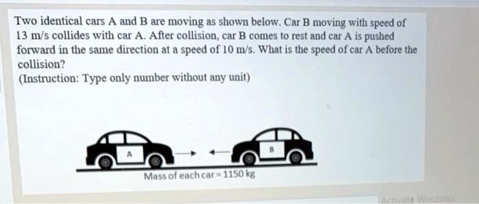 two identical cars a and b are moving as shown below car b moving with ...