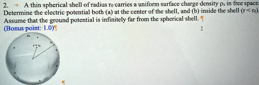 SOLVED: 2 A thin spherical shell of radius ro carries a uniform surface charge density Ps in ...