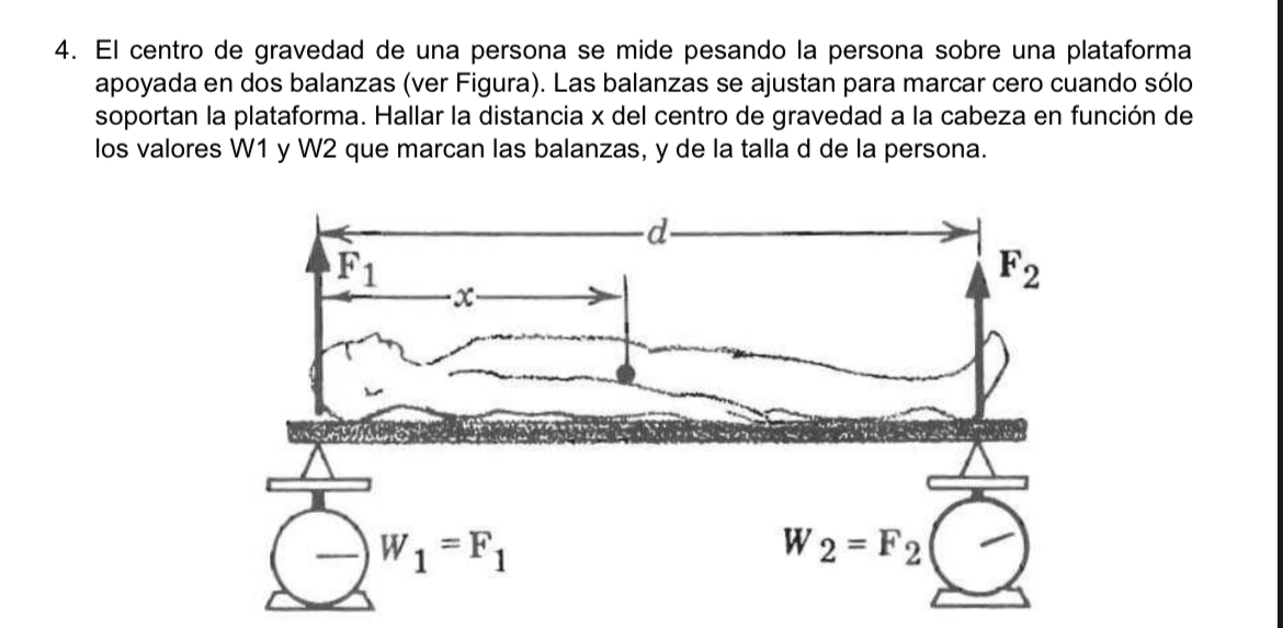 4. El centro de gravedad de una persona se mide pesando la...