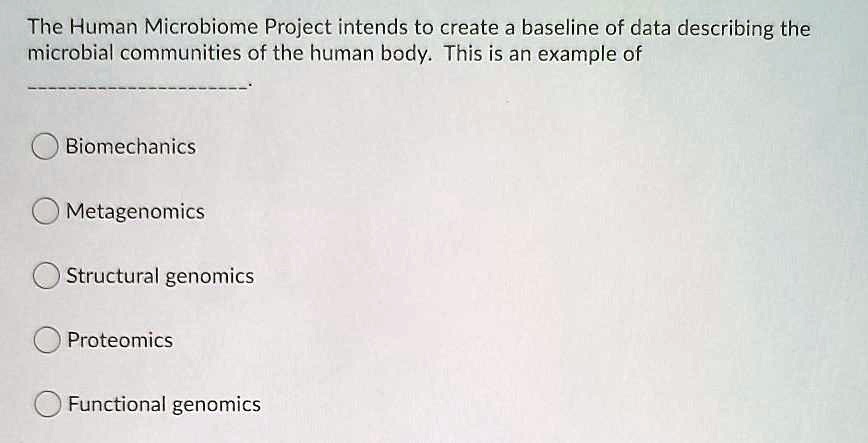 SOLVED: The Human Microbiome Project intends to create a baseline of ...