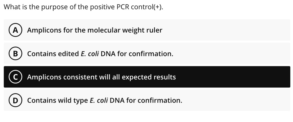 SOLVED: What is the purpose of the positive PCR control (+)? Amplicons ...