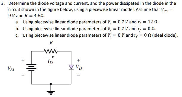 determine the diode voltage and current and the power dissipated in the diode in the circuit ...