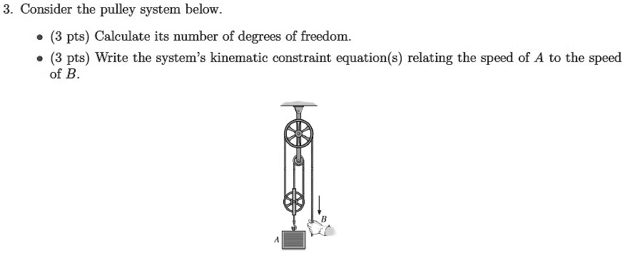 SOLVED: Consider the pulley system below. (3 pts) Calculate its number ... SOLVED: Consider the pulley system below. (3 pts) Calculate its number ...