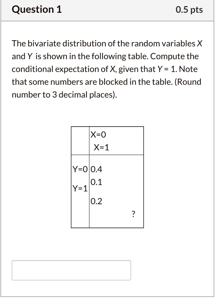 SOLVED:Question 1 0.5 pts The bivariate distribution of the random ...