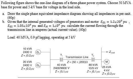 SOLVED: Following figure shows the one-line diagram of a three-phase power system. Choose 50 MVA ...