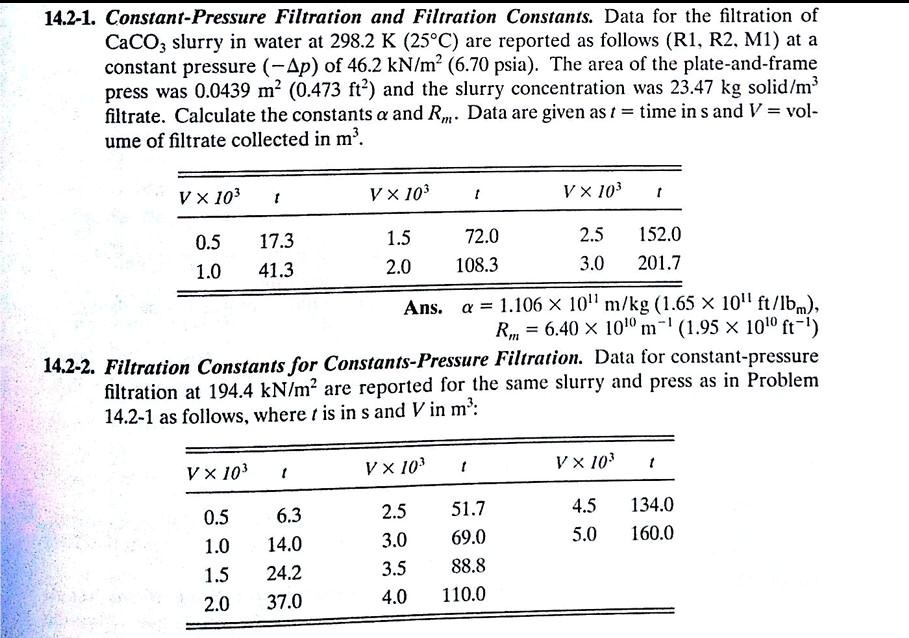 SOLVED: 14.2-1 Constant-Pressure Filtration and Filtration Constants ...