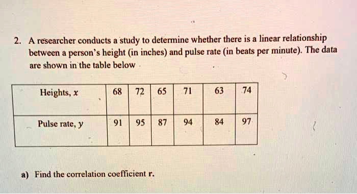 SOLVED: A researcher conducts a study to determine whether there is a linear relationship ...