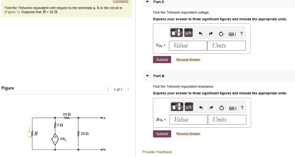 SOLVED: Constants Part A Find the Thevenin equivalent with respect to the terminals a, b in the ...