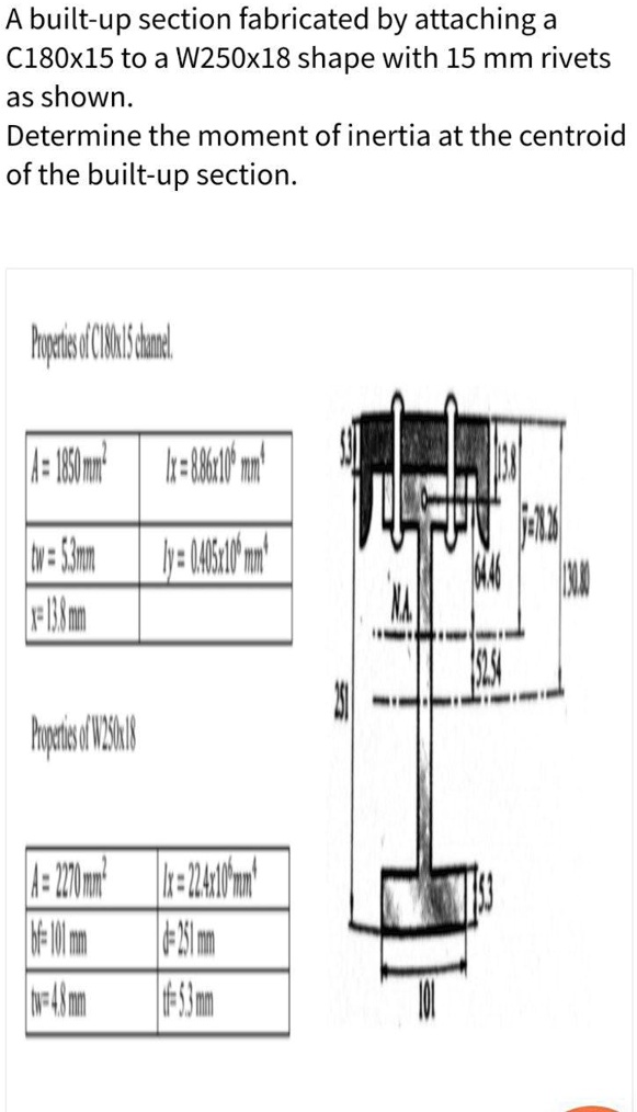 A built-up section fabricated by attaching a C180x15 to a W250x18 shape ...