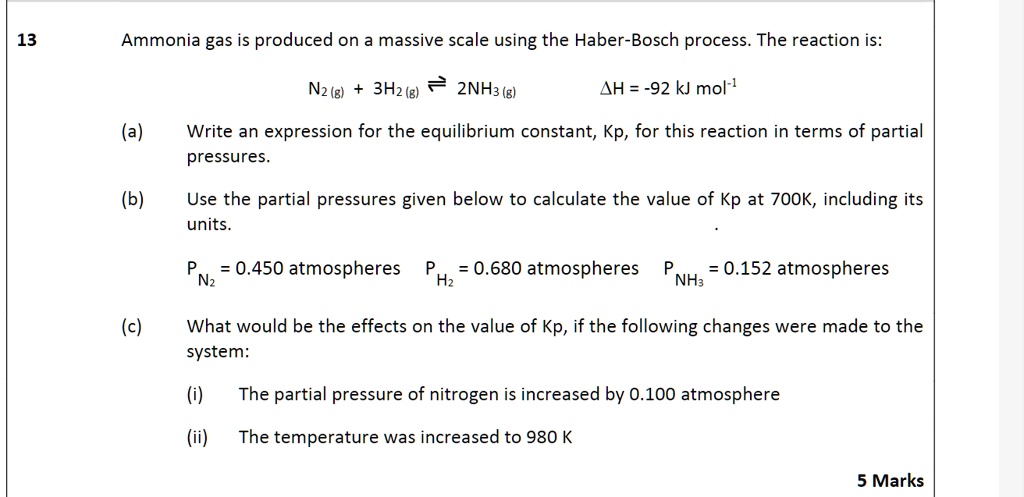 SOLVED: Ammonia gas is produced on a massive scale using the Haber ...