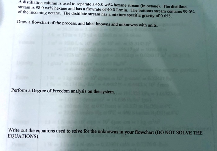 SOLVED: A distillation column is used to separate a 45.0 wt% hexane stream (in octane). The ...