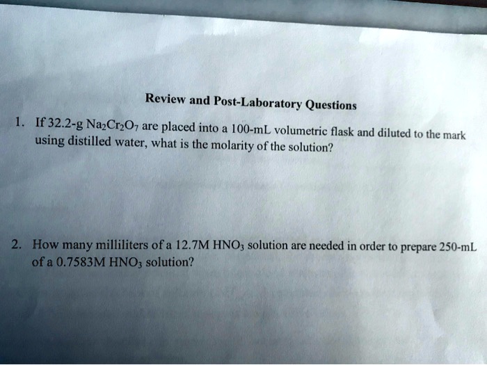 SOLVED: Review and Post-Laboratory Questions 132.2-g Na,CrsOz are ...