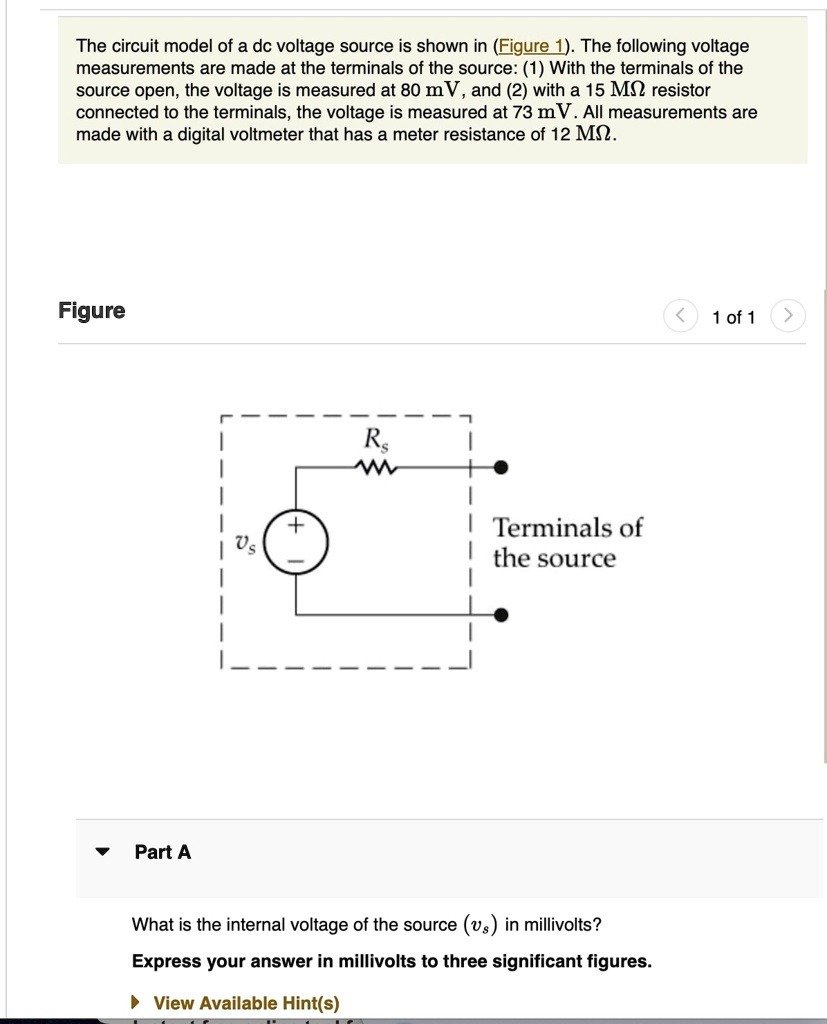 the circuit model of a dc voltage source is shown in figure 1 the following voltage measurements ...