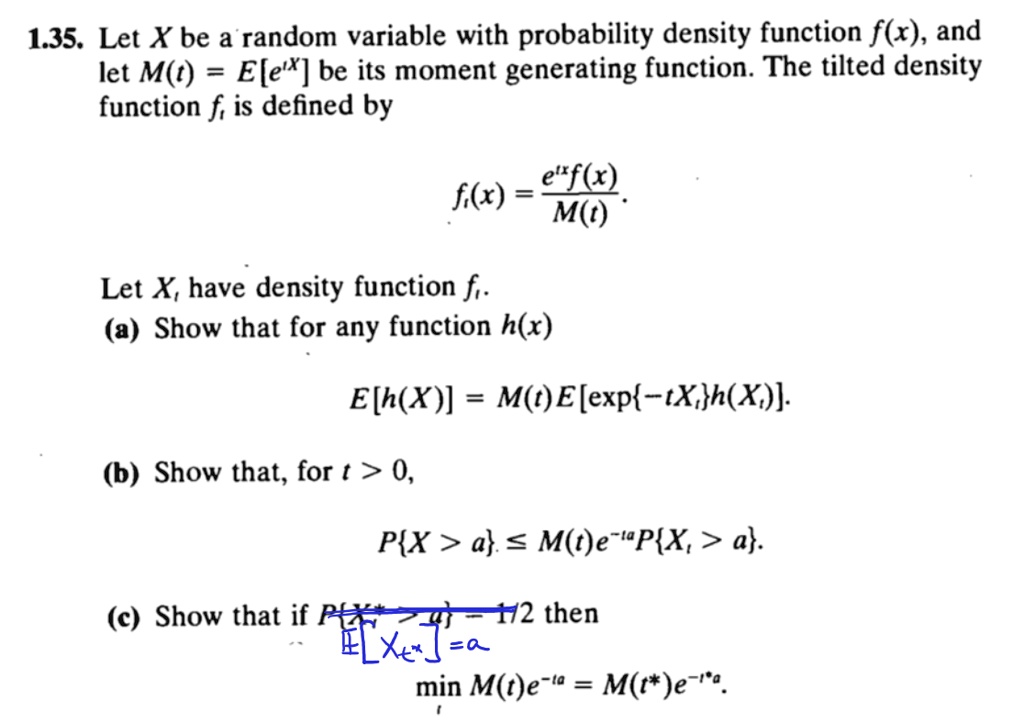 SOLVED: 1.35. Let X be a random variable with probability density function f(x), and let M(t ...