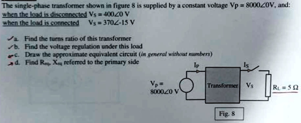 SOLVED: The single-phase transformer shown in Figure 8 is supplied by a constant voltage Vp ...