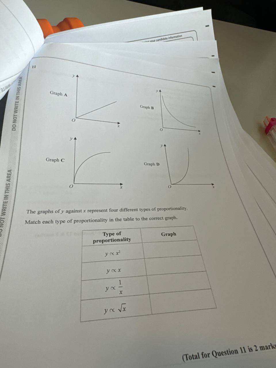 Solved 11 Graph B Graph C The Graphs Of Y Against X Represent Four