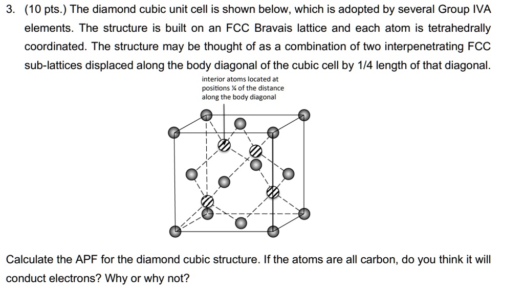 SOLVED: 3 (10 pts ) The diamond cubic unit cell is shown below, which is adopted by several ...