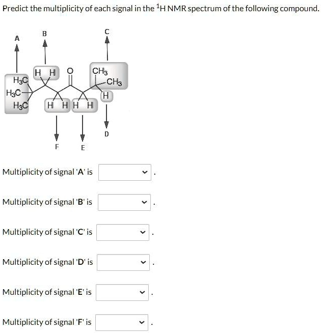 SOLVED: Predict the multiplicity of each signal in the 1H NMR spectrum of the following compound ...