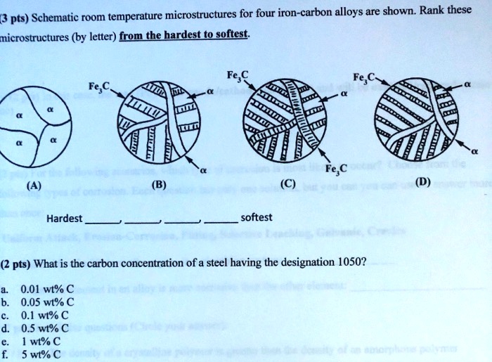 3 pts schematic room temperature microstructures for four iron carbon ...