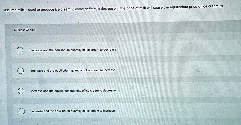 Assume milk is used to produce ice cream. Ceteris paribus, a decrease ...
