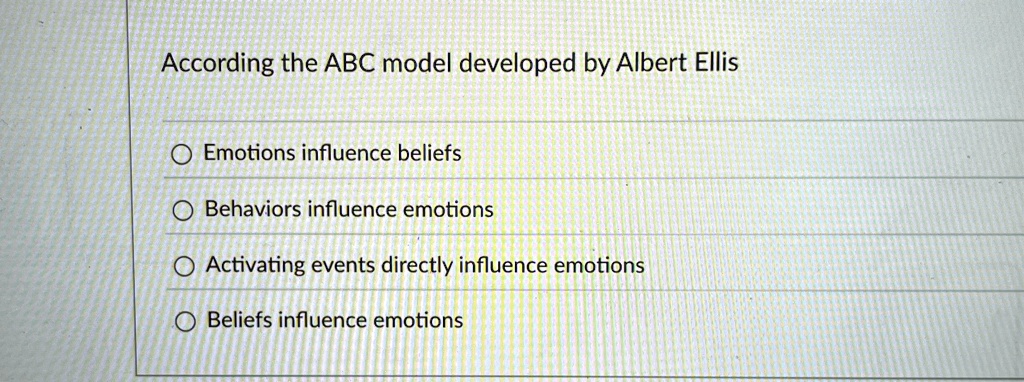 According the ABC model developed by Albert Ellis Emotions influence ...