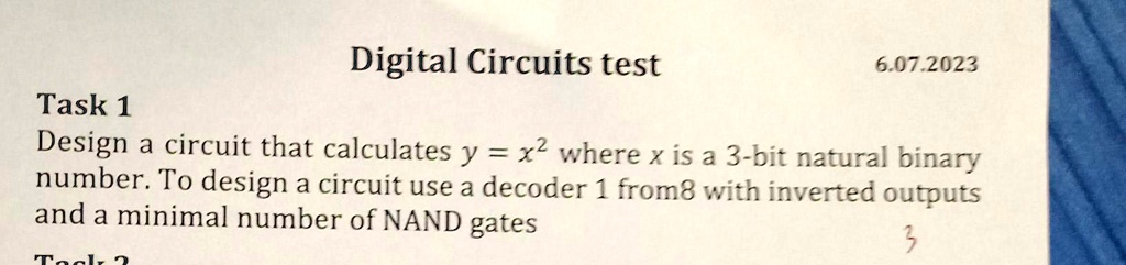 SOLVED: Digital Circuits test 6.07.2023 Task1 Design a circuit that ...