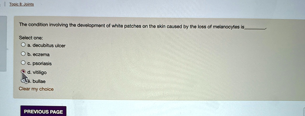 Topic 8: Joints The condition involving the development of white ...