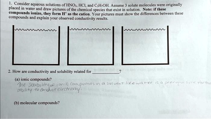 SOLVED: 1. Consider aqueous solutions of HNO2, HCl, and C3H2OH. Assume ...