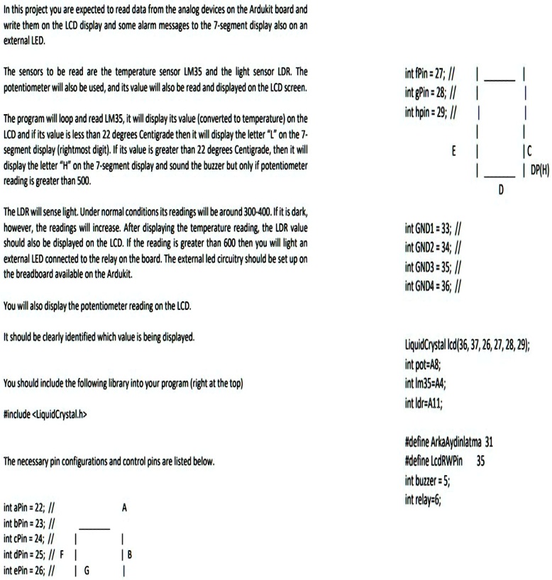 SOLVED: In this project, you are expected to read data from the analog devices on the Ardukit ...