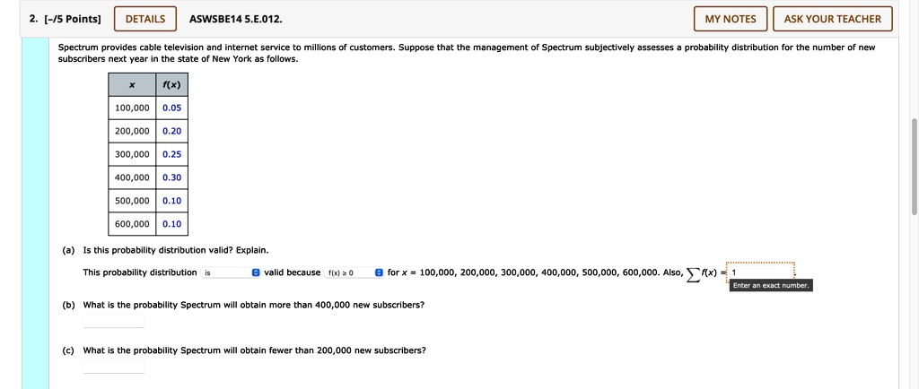 SOLVED: This probability distribution is valid because f(x) is greater than or equal to 0 for ...